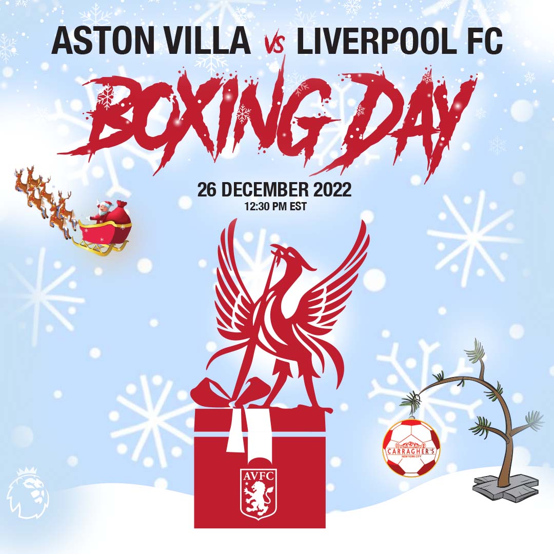 Carraghers Pub & Restaurant | Aston Villa v Liverpool FC - Boxing Day 2022